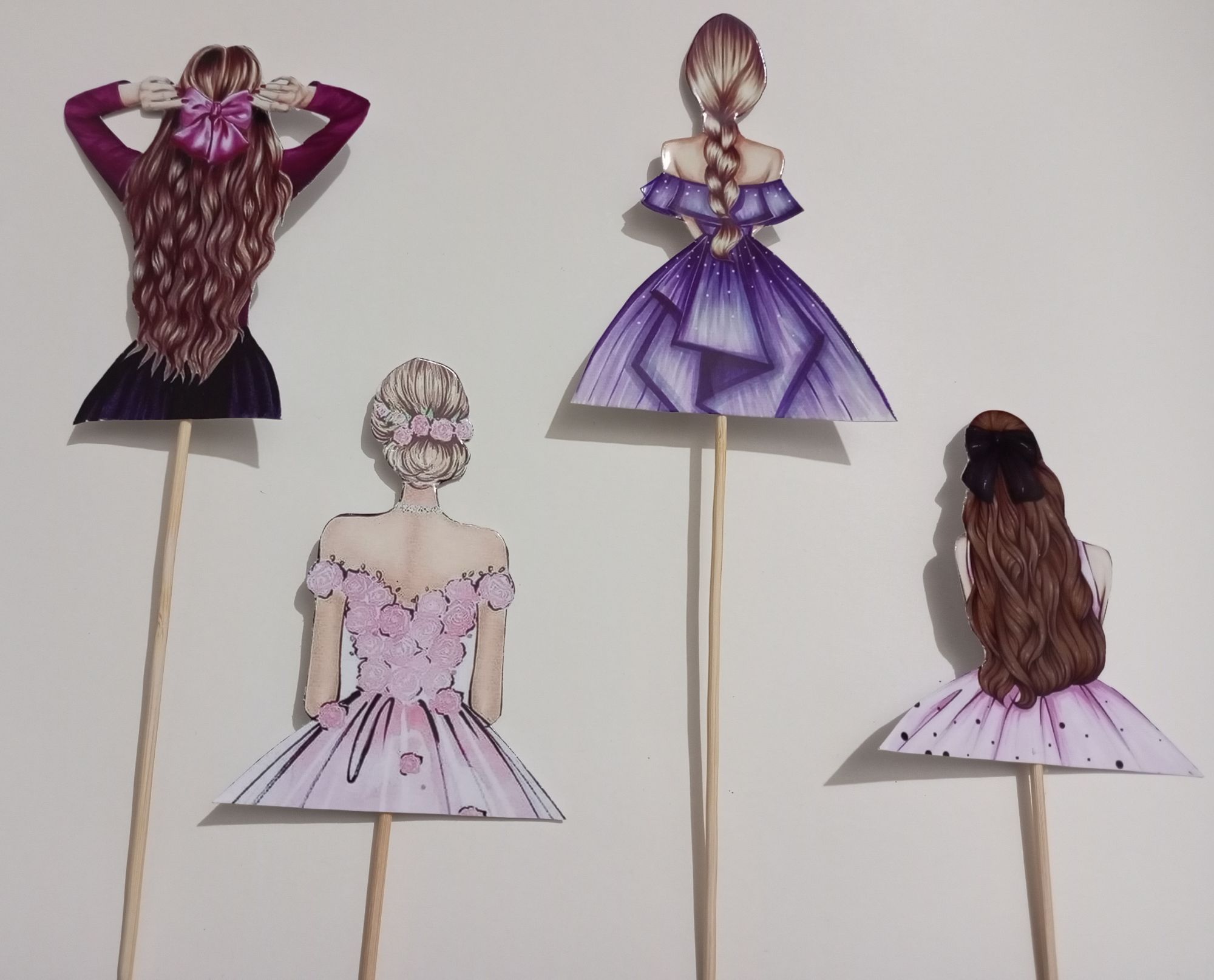 Girl Back Poses cake topper (pack of 4) for bridal shower and birthdays ...