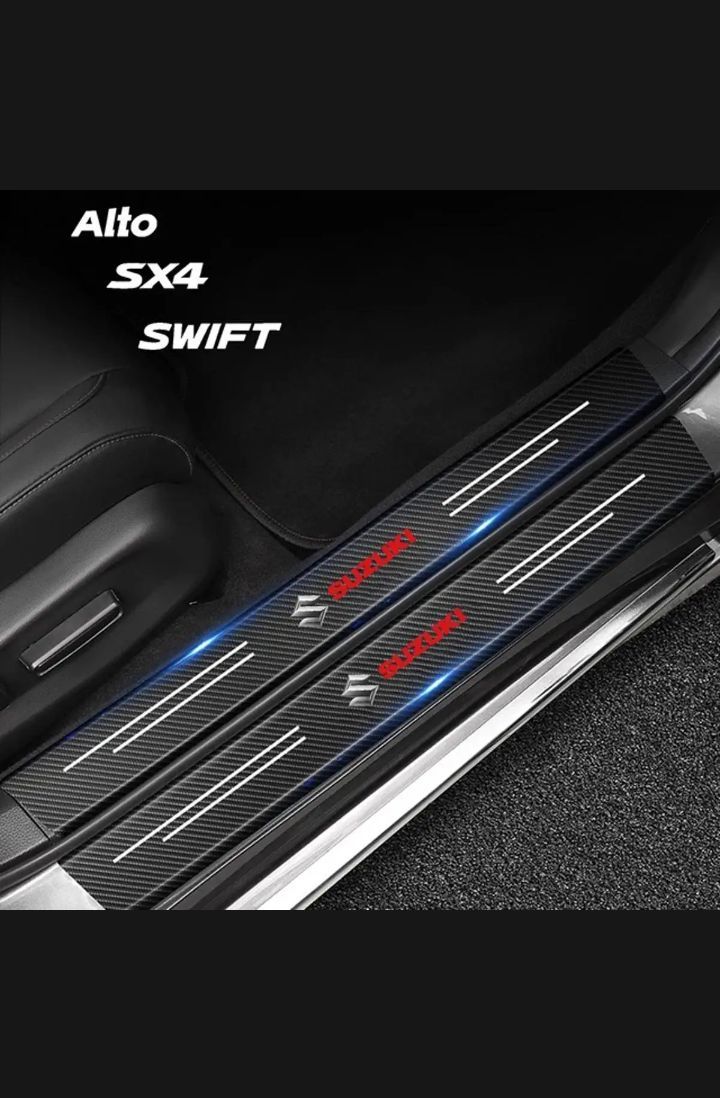 SUZUKI Leather 4pcs Car Door sill Protector Sucff Plate Carbon ...