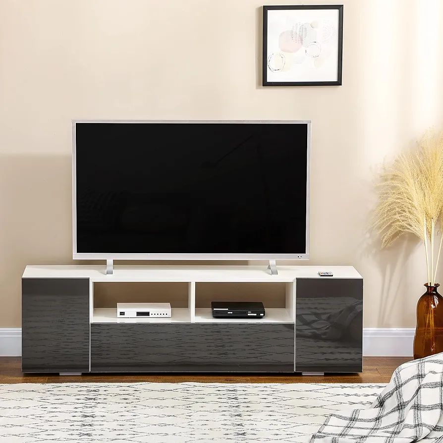 BM-MART High Gloss TV Unit Cabinet for TVs up to 60" with LED Lights ...