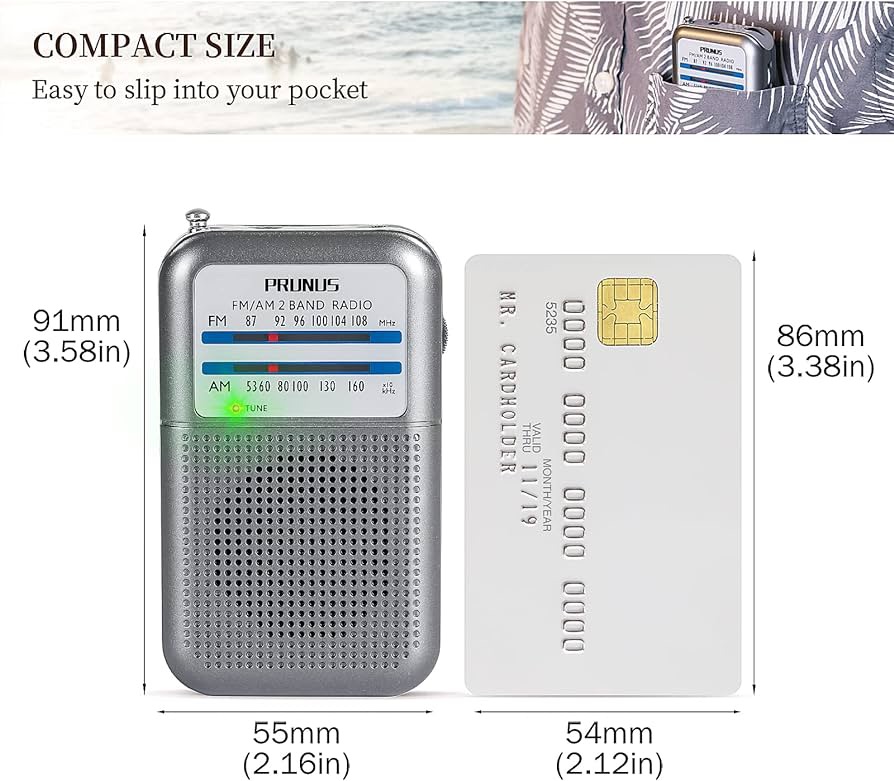 PRUNUS DE333 Portable Radio Mini AM FM Pocket Transistor Radio with ...