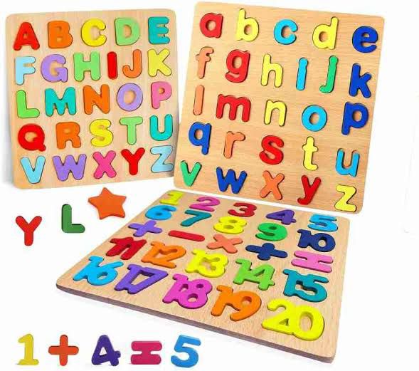 Wooden Alphabet | Puzzles & Numbers Count Board, Colorful ABC Uppercase ...