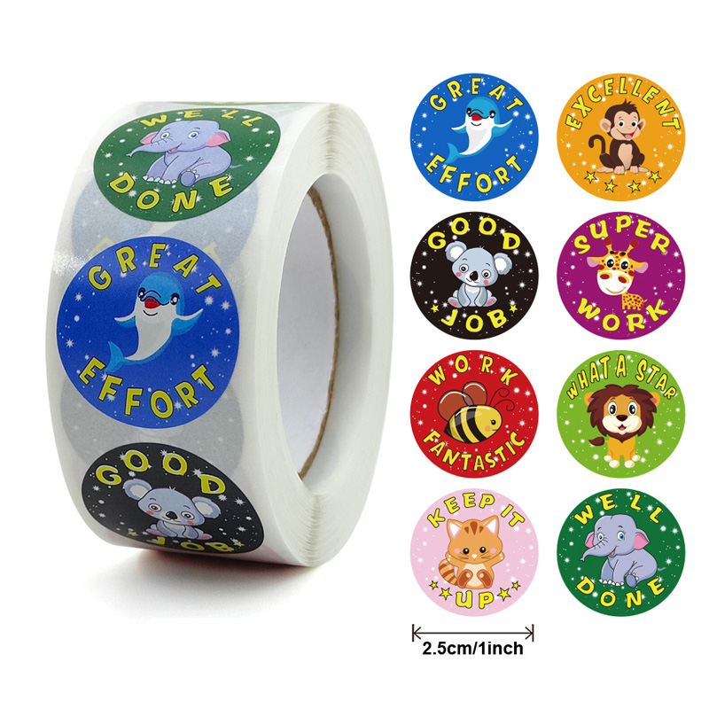 500Pcs/Roll Children's Cute Animal Scroll Reward Stickers for School ...
