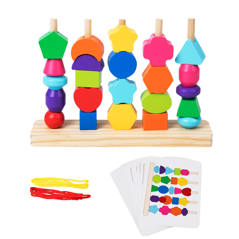 Montessori Wooden Beads Sequencing Toy Set, Five Columns Stacking ...