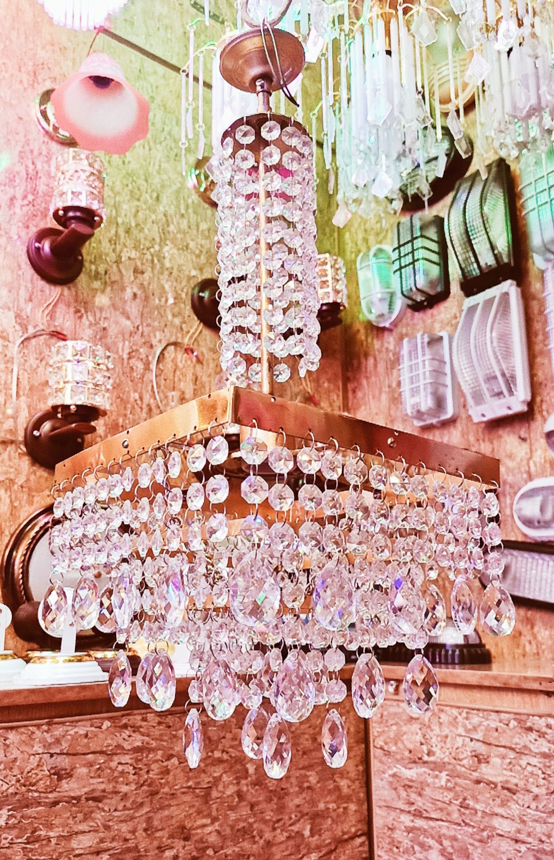 New square shape crystal chandelier Fanoos for ceiling | Daraz.pk