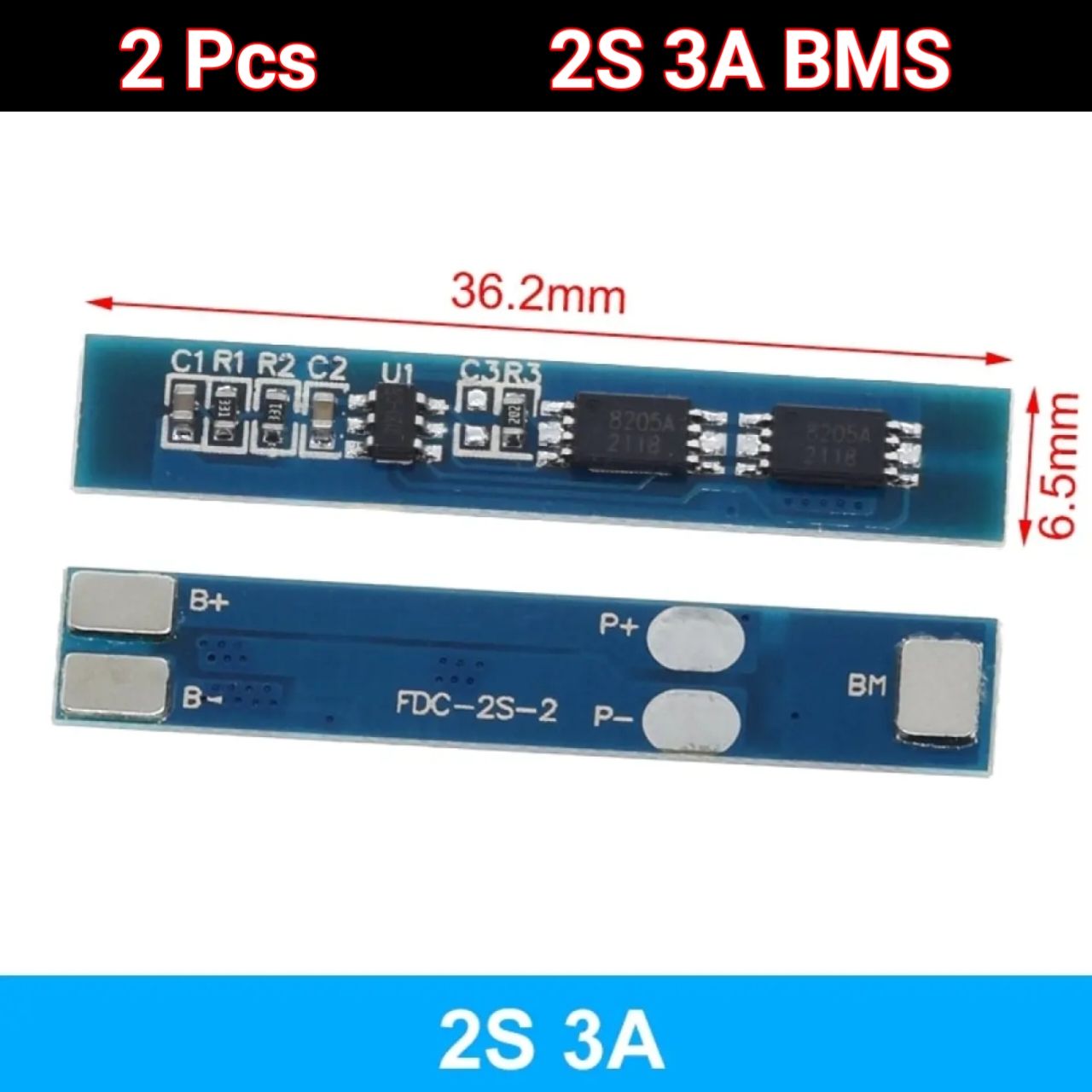 2 Pcs 2S BMS 7.4V 3A Over Charge Discharge Protection board 2S 3A 8.4V ...