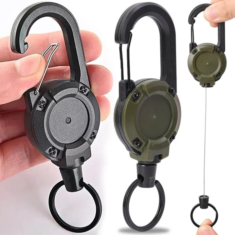 Retractable Heavy Duty Pull Reel Carabiner Key Chains Strong Steel Wire ...