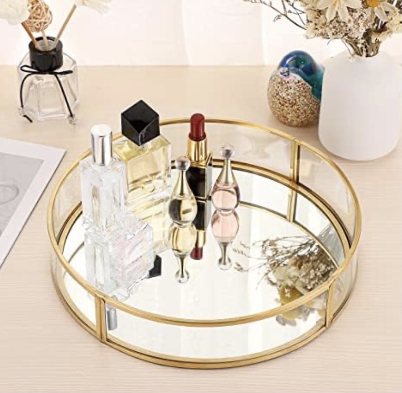 Perfume Plate Round Gold Metal Glass Jewelry tray and serving tray ...