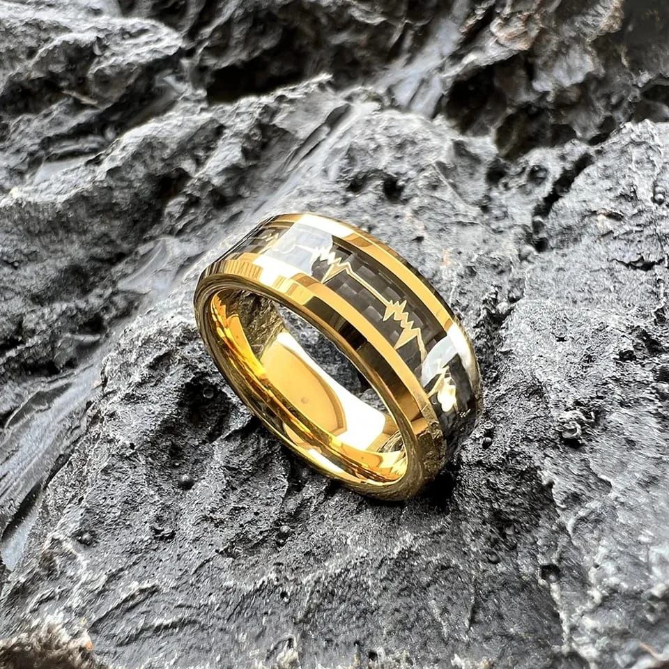 8mm men's ring love heart ECG lifeline pulse heartbeat ring men and ...