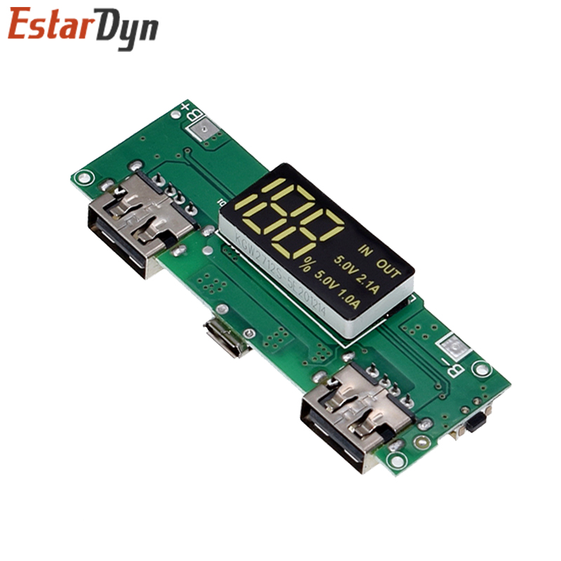 LED Dual USB 5V 2.4A Micro/Type-C USB Mobile Power Bank 18650 Charging ...