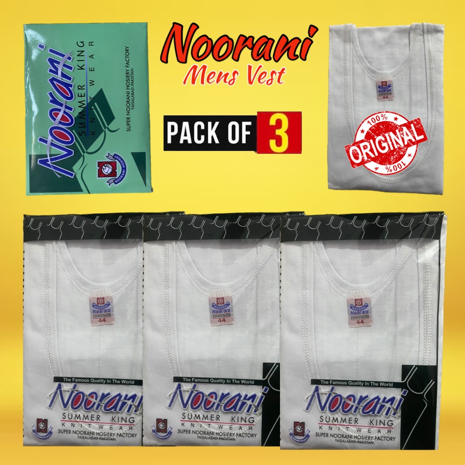 Pack of 3 Noorani Men's Sando Banyan - Original Noorani Cotton Vest ...
