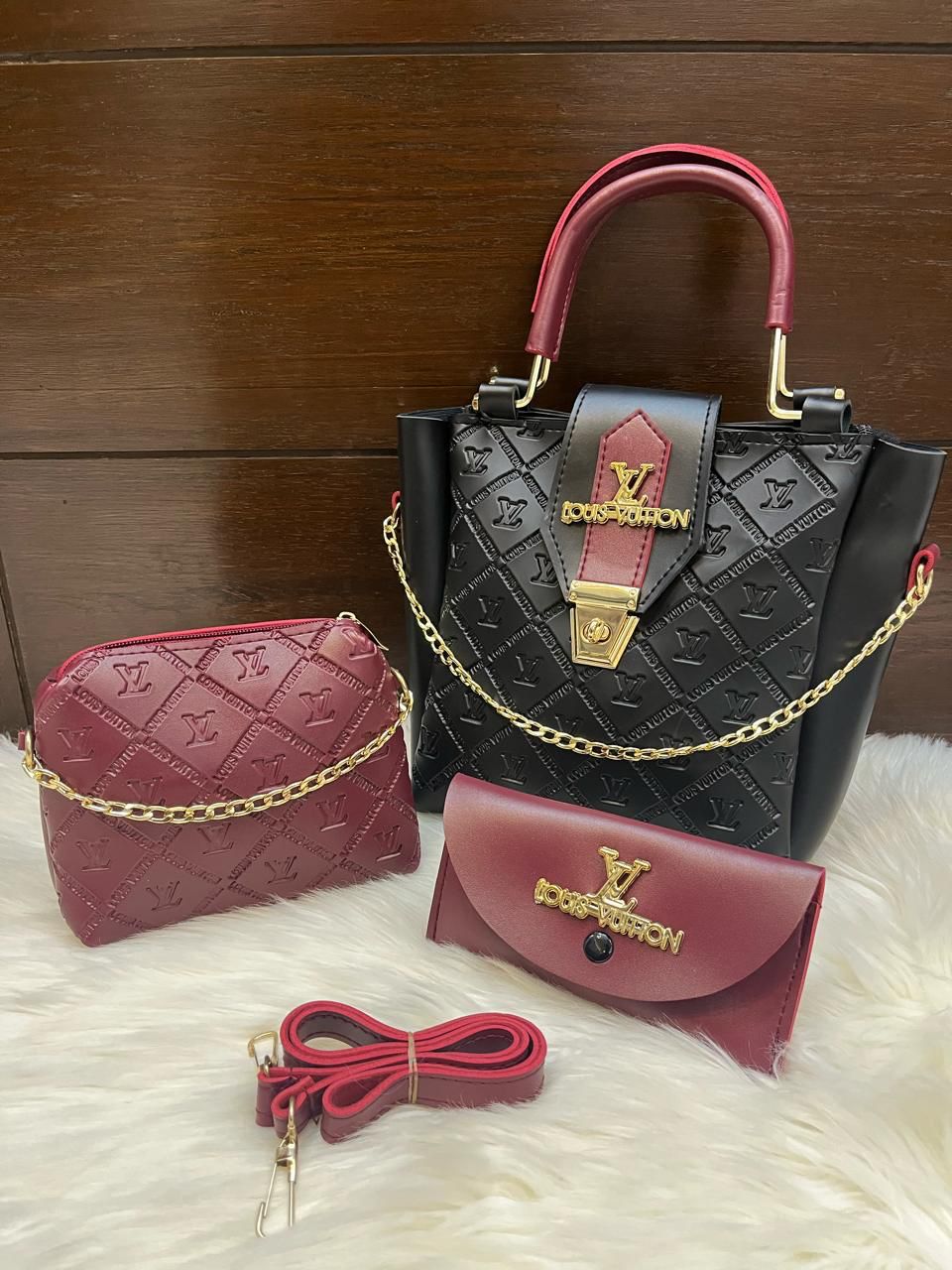 Lv 3pcs with cloud bag, long wallet and belt | Daraz.pk