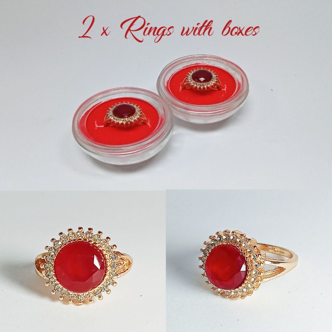 2 x maroon colour graceful stone rings with boxes for girls and womens ...
