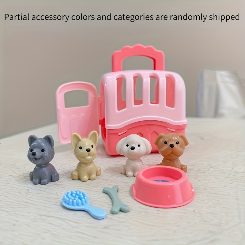 8pcs/set Cute Dog Pet Basket Family Toys Dog Doll Set Dog Cage Toys ...