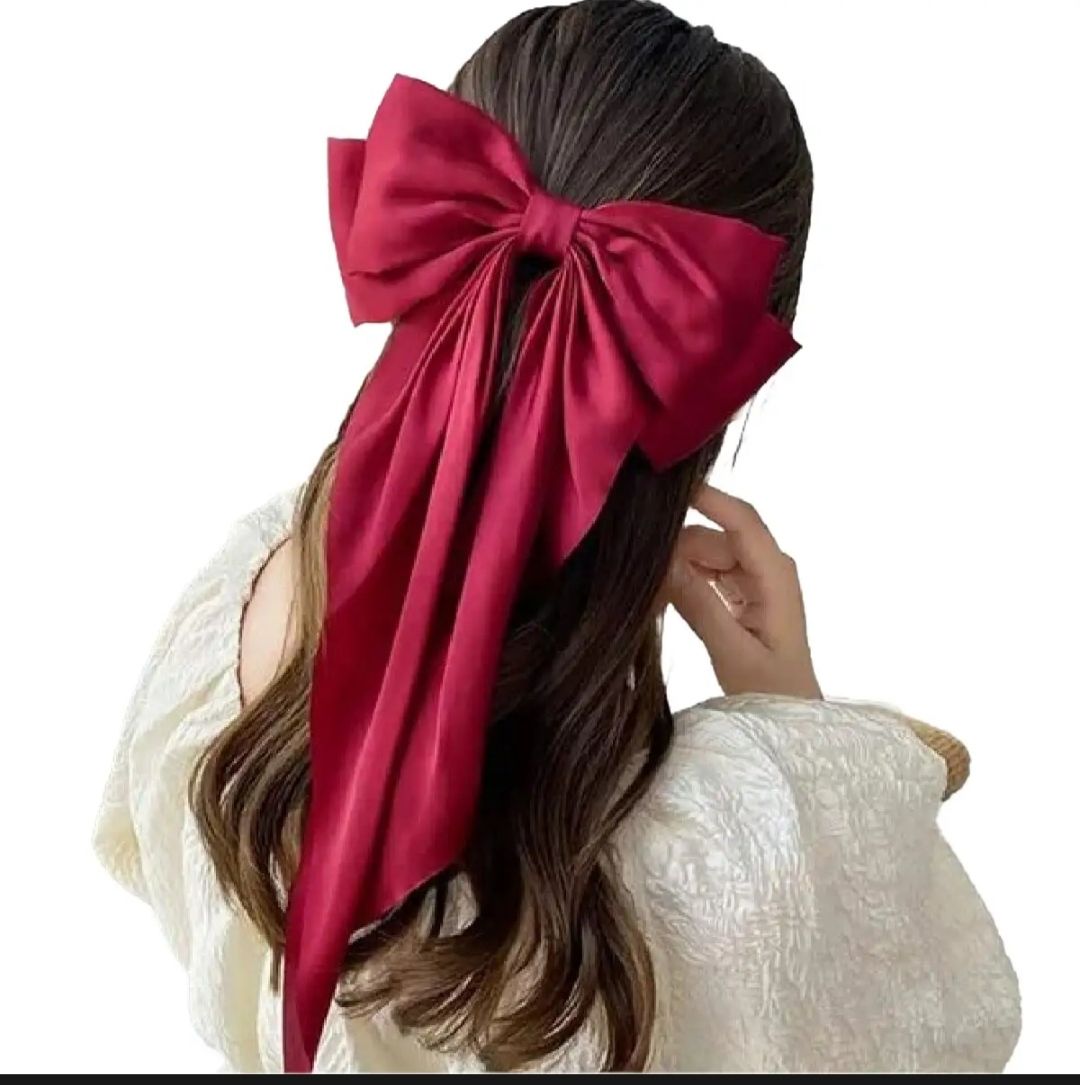 Girls Women Bow Ribbon Hair Clip Fashion Simple Solid Satin Spring Clip ...