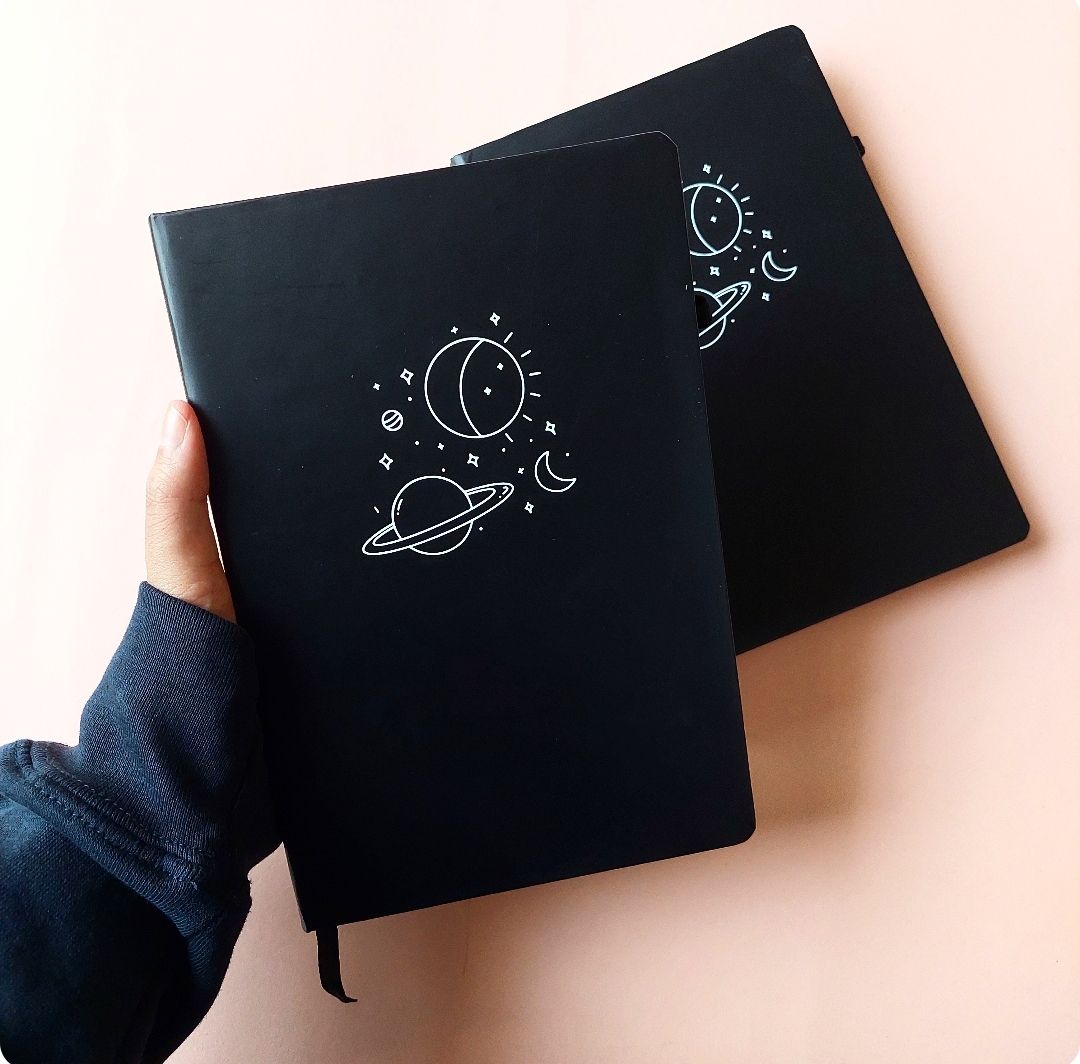 Space Doodle Minimalistic Black BuJo Notebook Dot grid Diary Dotted ...