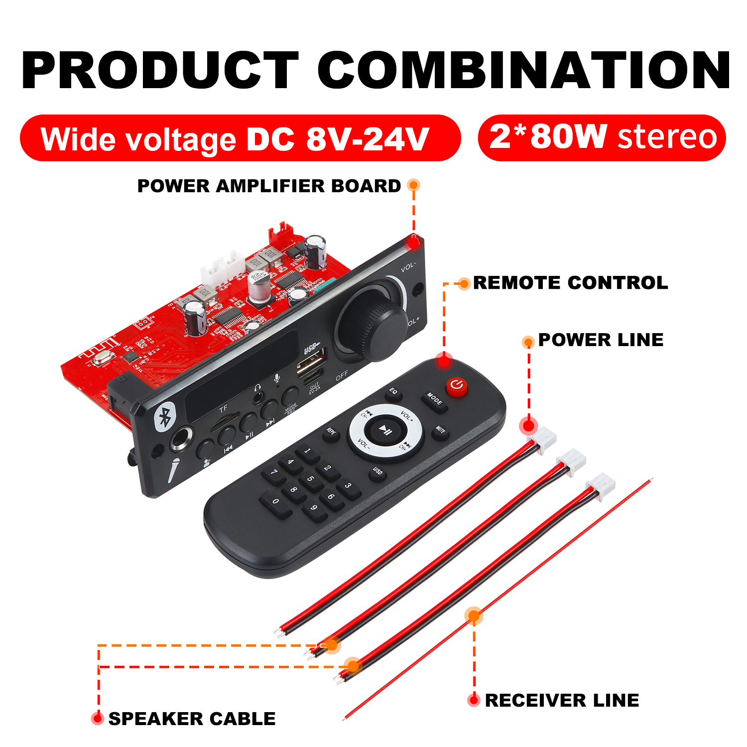 80W Amplifier Bluetooth MP3 Decoder Board DIY Car MP3 Player USB FM ...