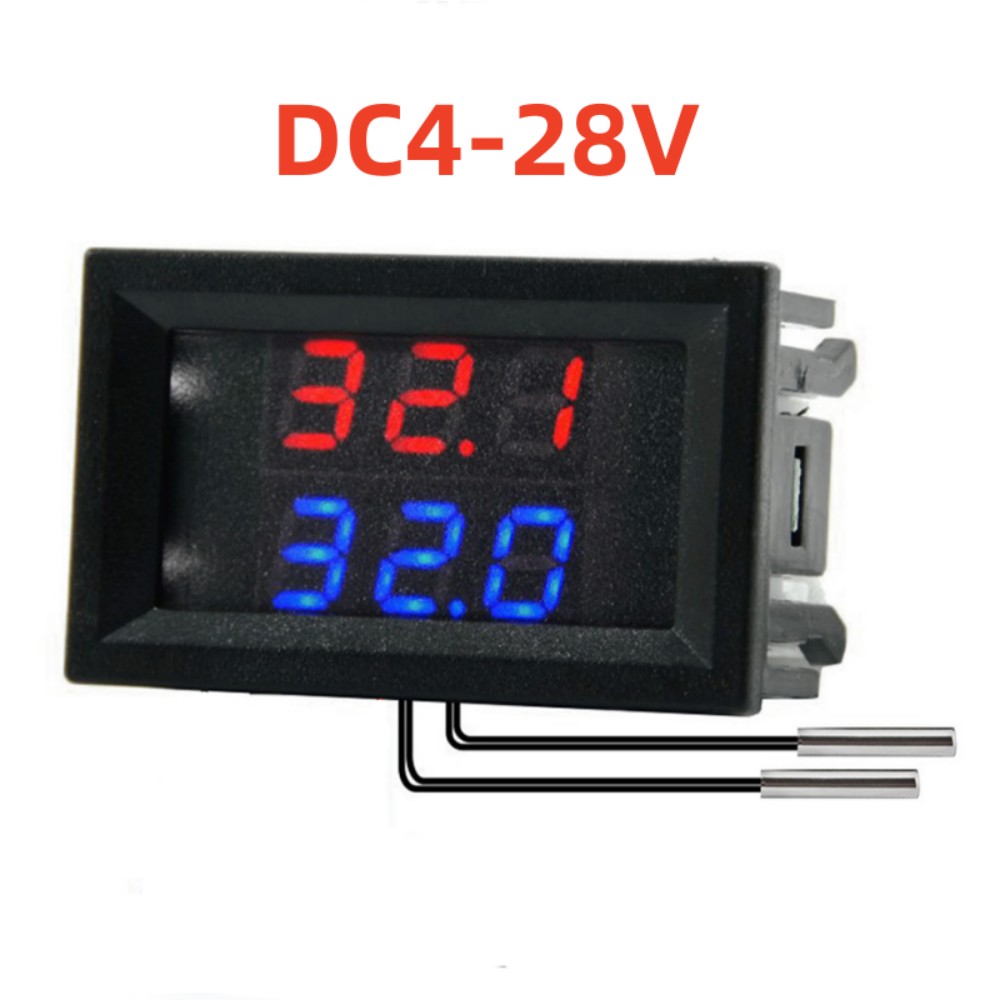 DC 4-28V LED Display Digital Temperature Sensor Thermometer Red Blue ...