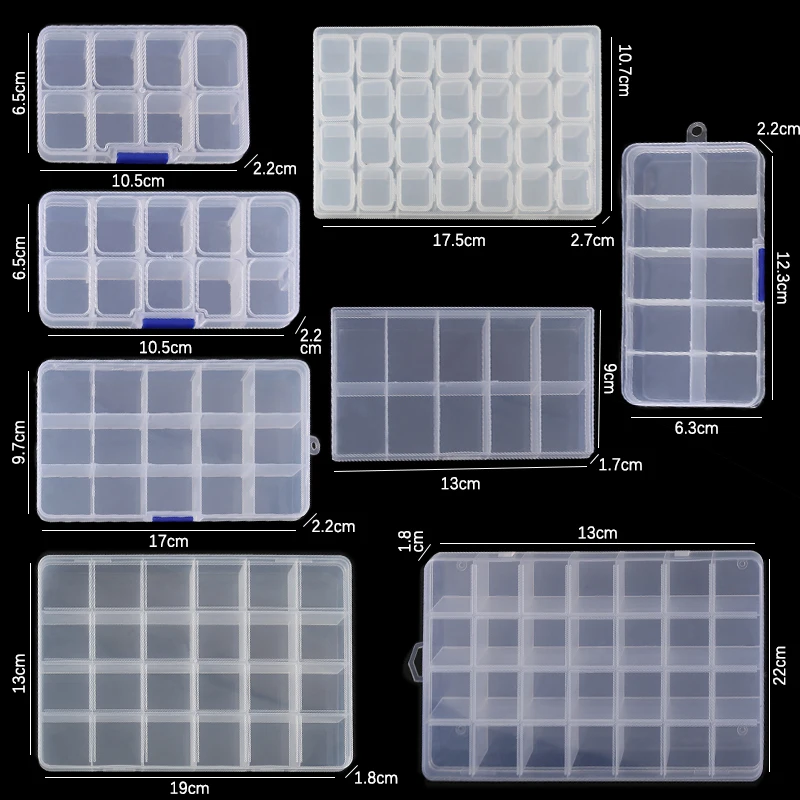 Plastic Jewelry Box 10/15/24 Compartment Slot Organizer Storage Beads ...