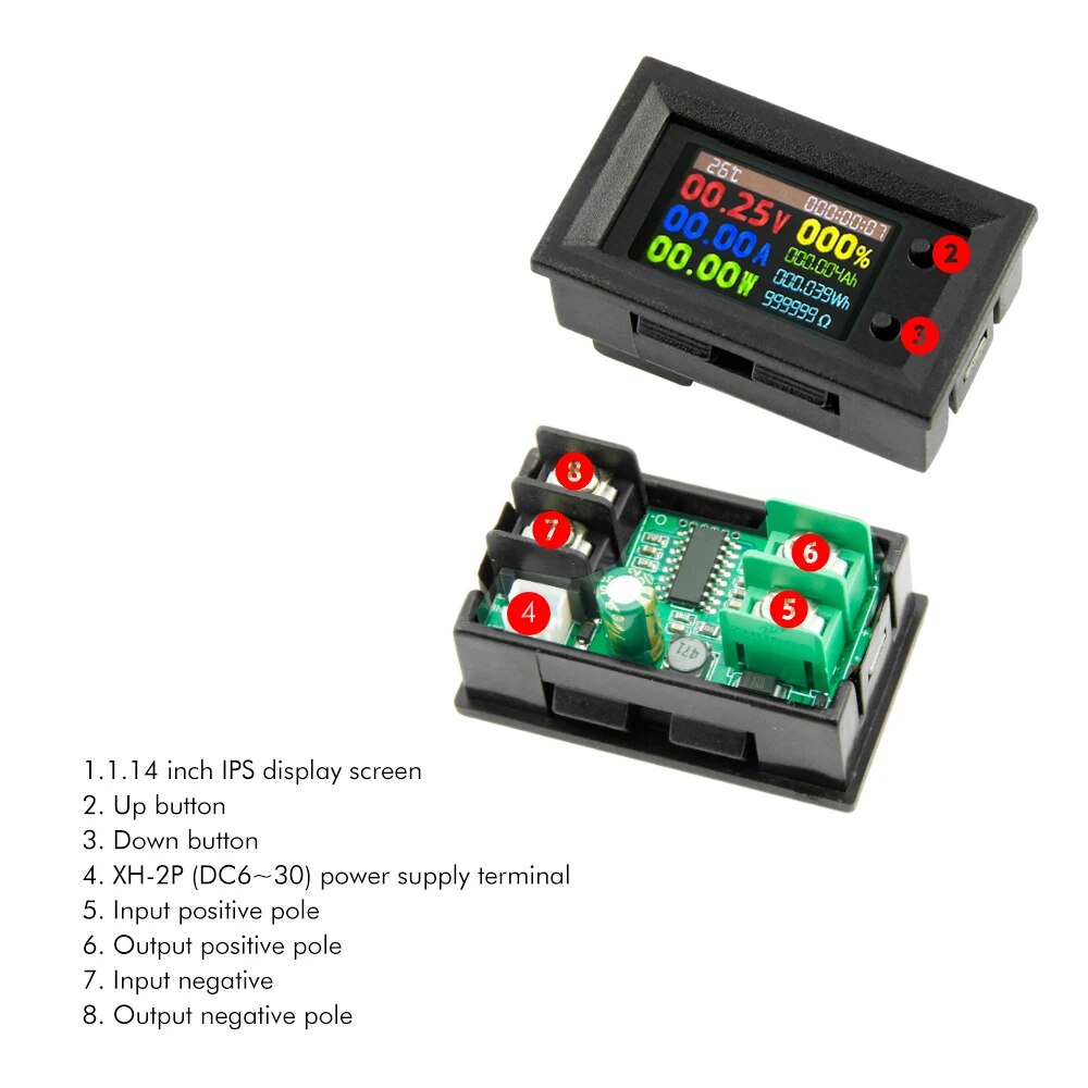 DC720 30V Digital Power Energy Voltmeter Ammeter Voltage Wattmeter Temperature Meter Electric ...