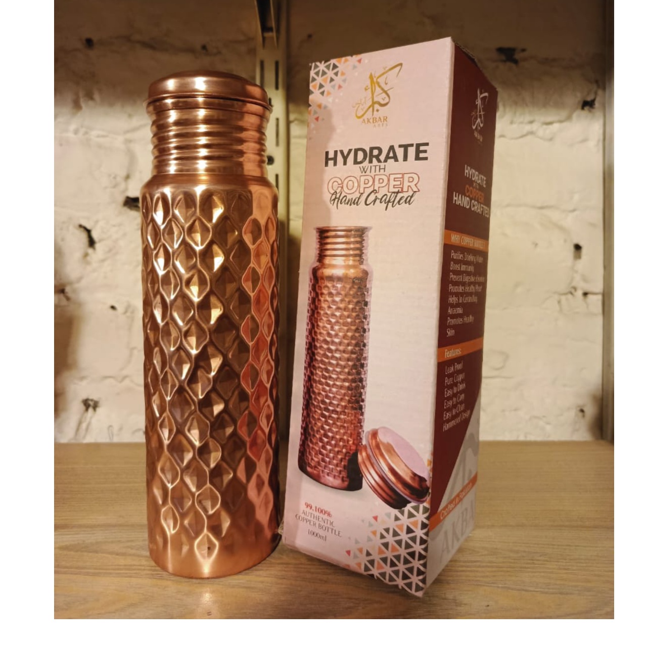 Premium Copper Water Bottle HandCrafted Pure Copper made in 1 piece no ...