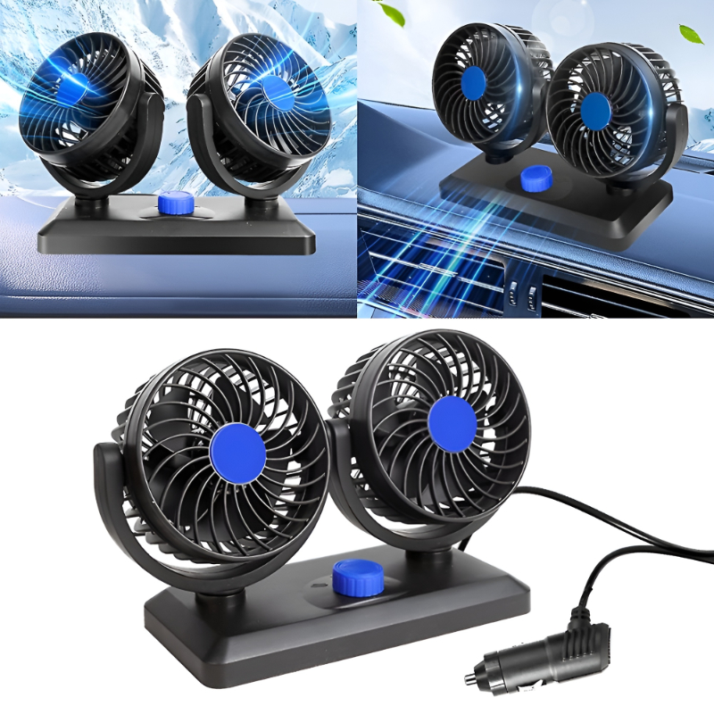 F30 Dual-Headed 360° Rotating Car Fan with Low Noise & Adjustable ...