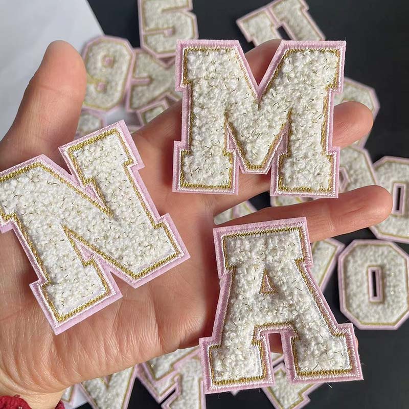 A~Z English Alphabet Letter,0~9 Numbers Badges White Chenille Applique ...