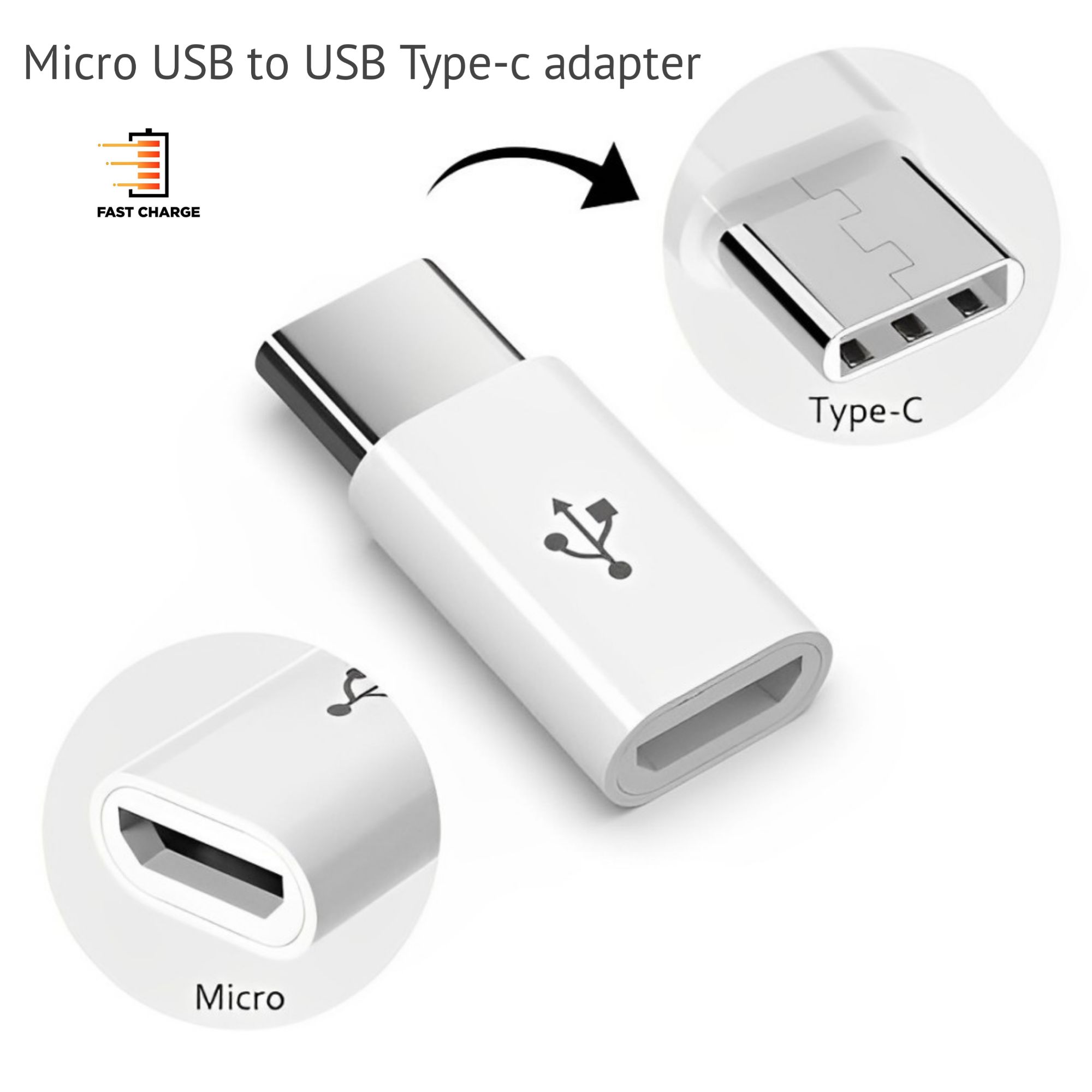 Micro to C-Type converter cable fast charging connect with micro cable ...