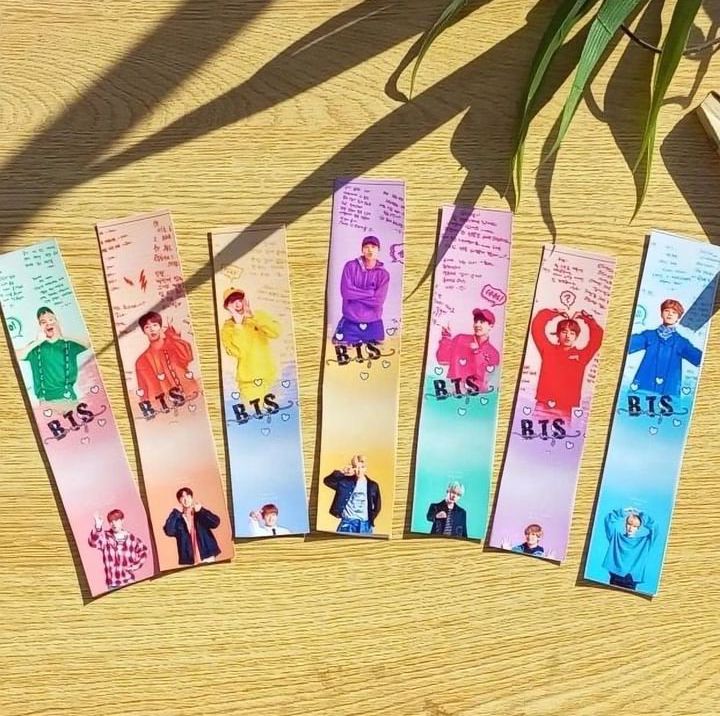 Pack of 7 BTS bookmarks with 3 free photocards | Daraz.pk