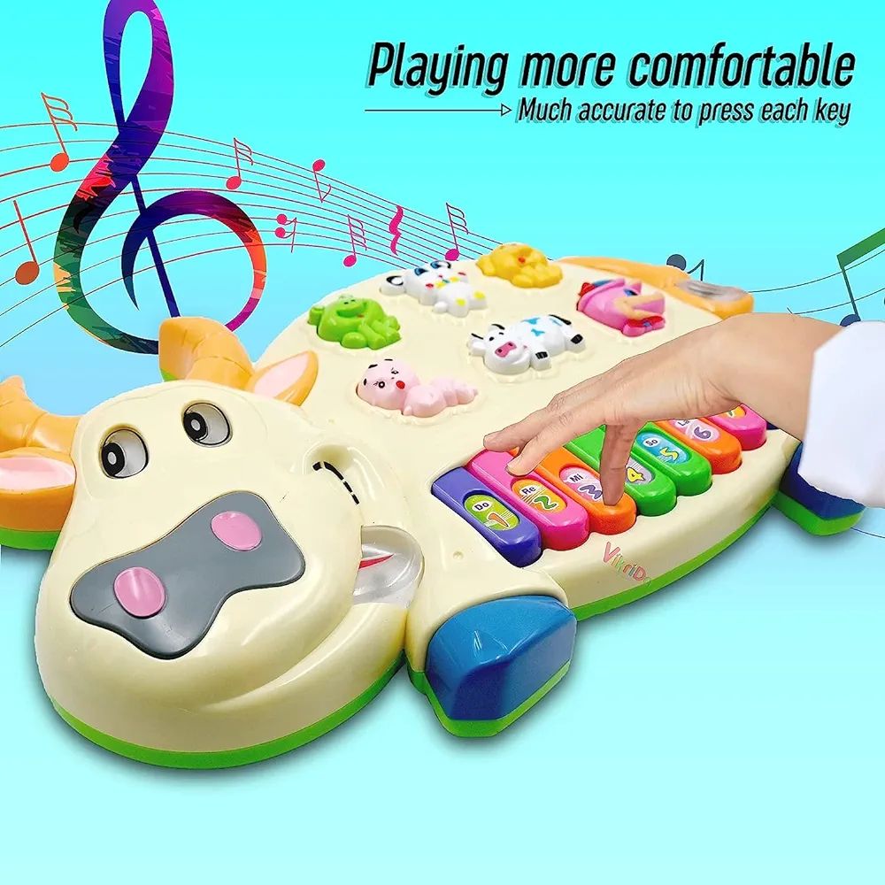 Musical Cow Piano Toy with Flashing Light & Sound for Kid, Early ...