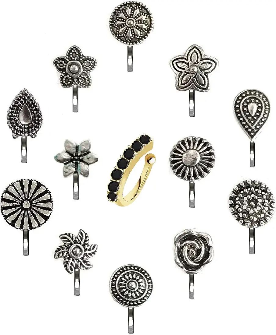 Oxidised Nose Pin 12 piece pack | Studs Nose Pin | Press On Nose Pin ...