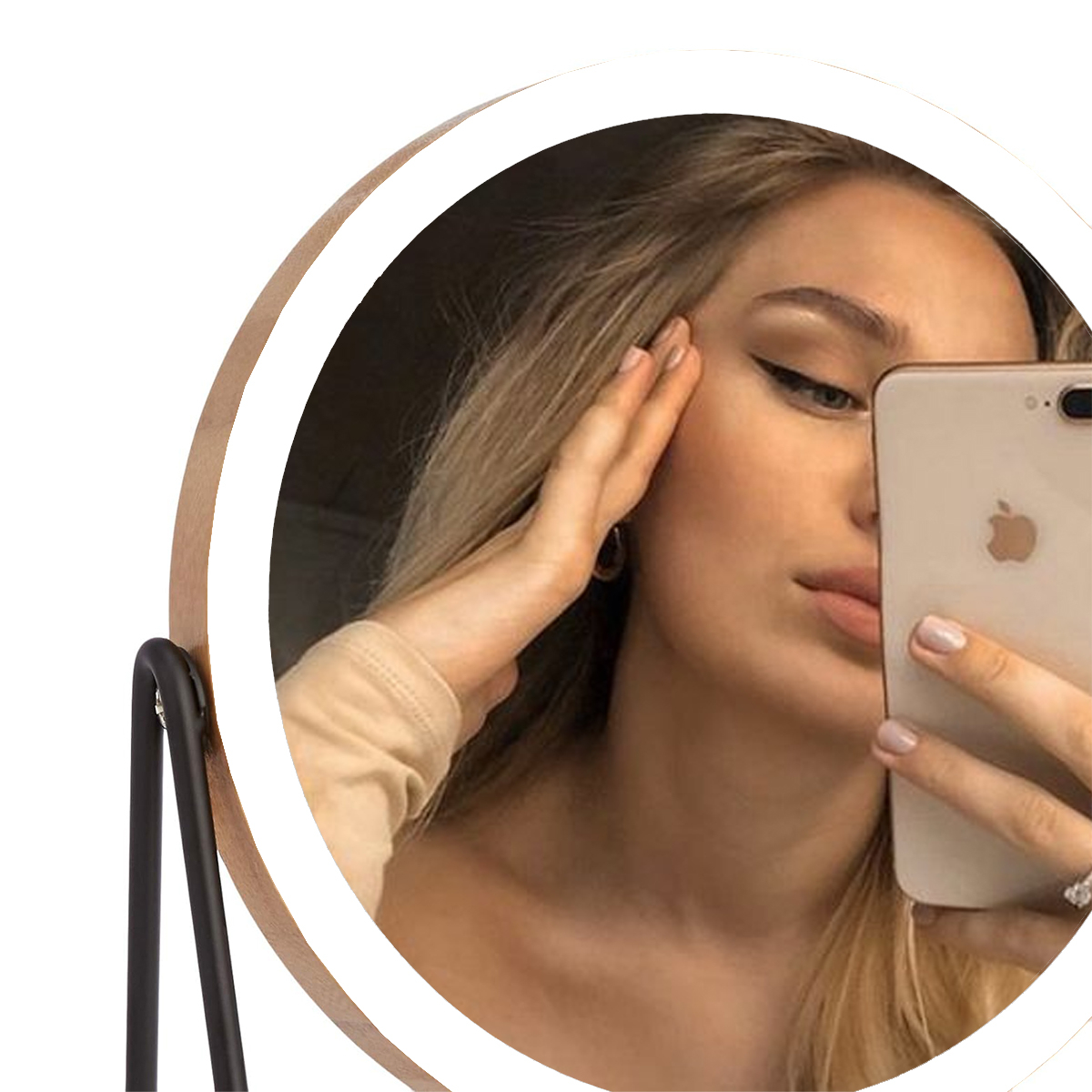 Basics Vanity Round Mirror 360 Moveable Clear Look With Wooden Rim ...