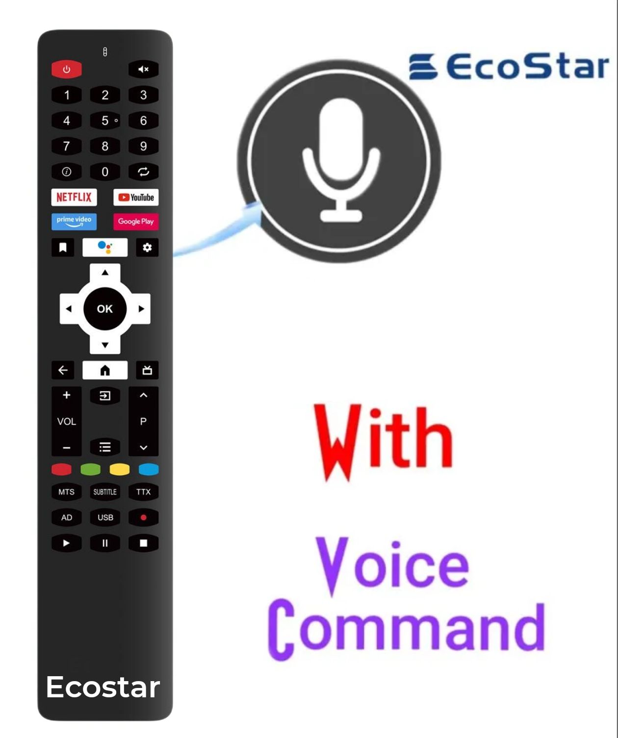 Eco Star New Voice Remote Control For Ecostar Smart Tv Lcd And Led