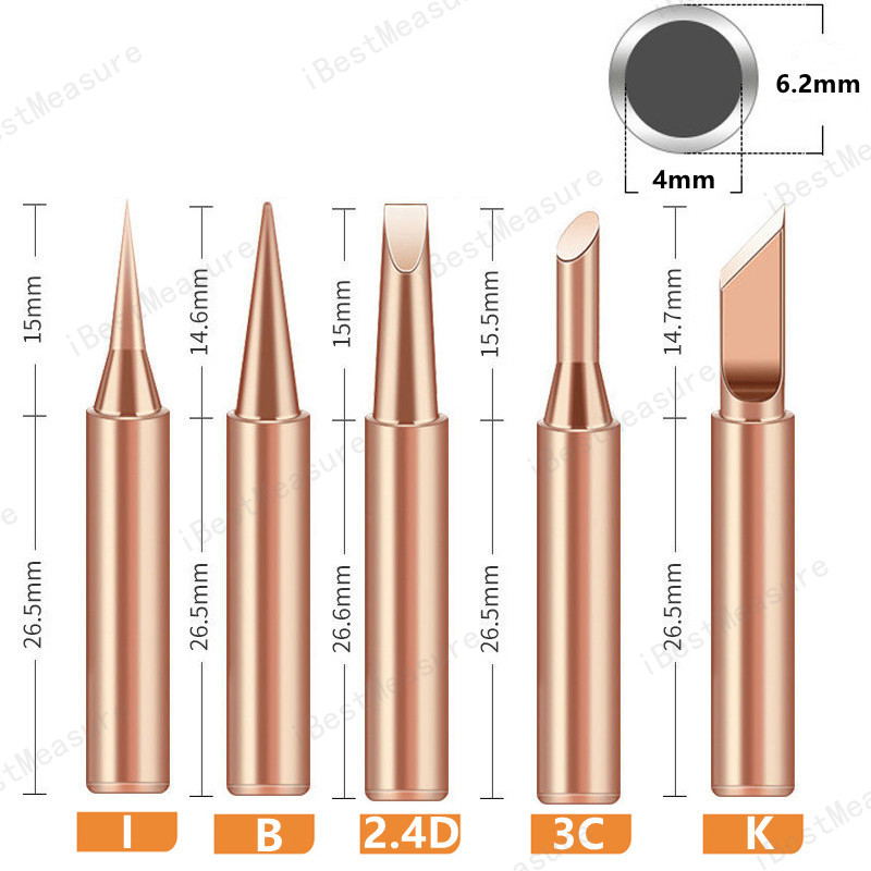 5pcs 900M-T Pure Copper Soldering Iron Tip Lead-free Solder Tips Welding Head BGA Soldering ...