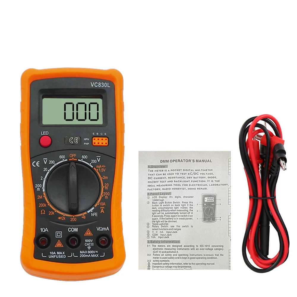 XL830L Handheld Digital Multimeter LCD Backlight Portable AC/DC Ammeter ...