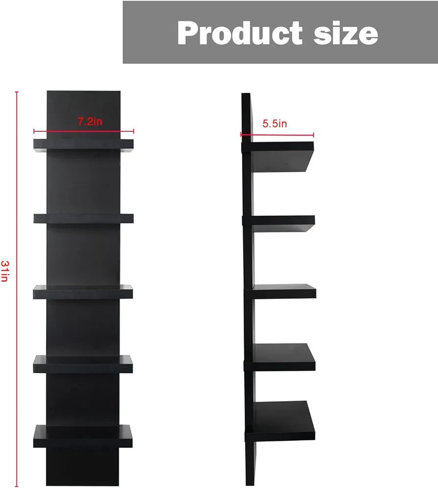 5 Tier Wall Shelves Black,DarkBrown, Vertical Column Shelf Floating ...