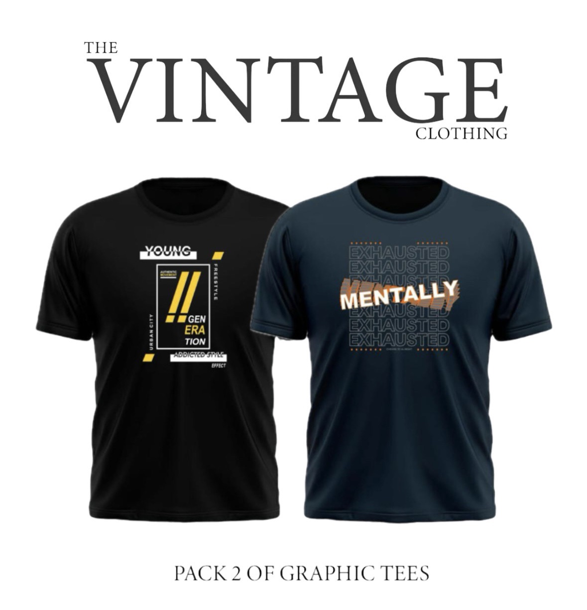 THE VINTAGE CLOTHING PACK OF 2 PREMIUM GHRAPIC TEES FOR MENS AND WOMENS ...