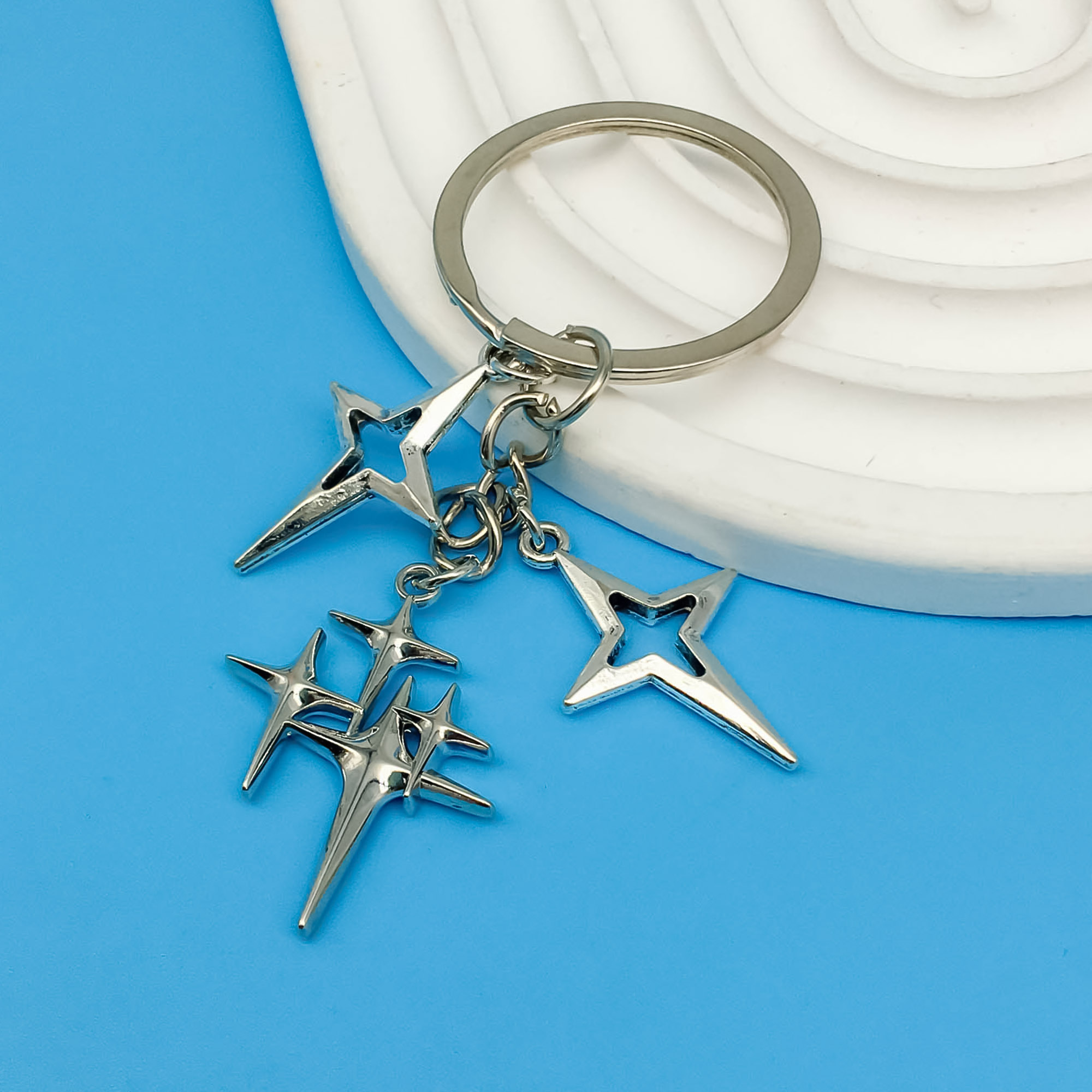 Y2K Four Pointed Star Keychain Punk Fashion Alloy Key Chain Ring Purse ...