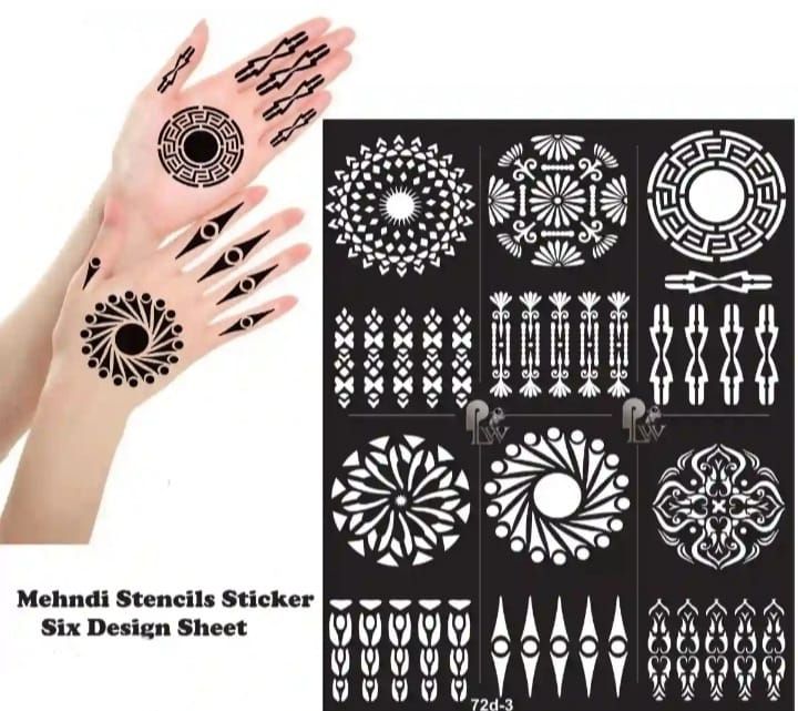 Pack of 6 mehndi stickers mehndi stencils | Daraz.pk