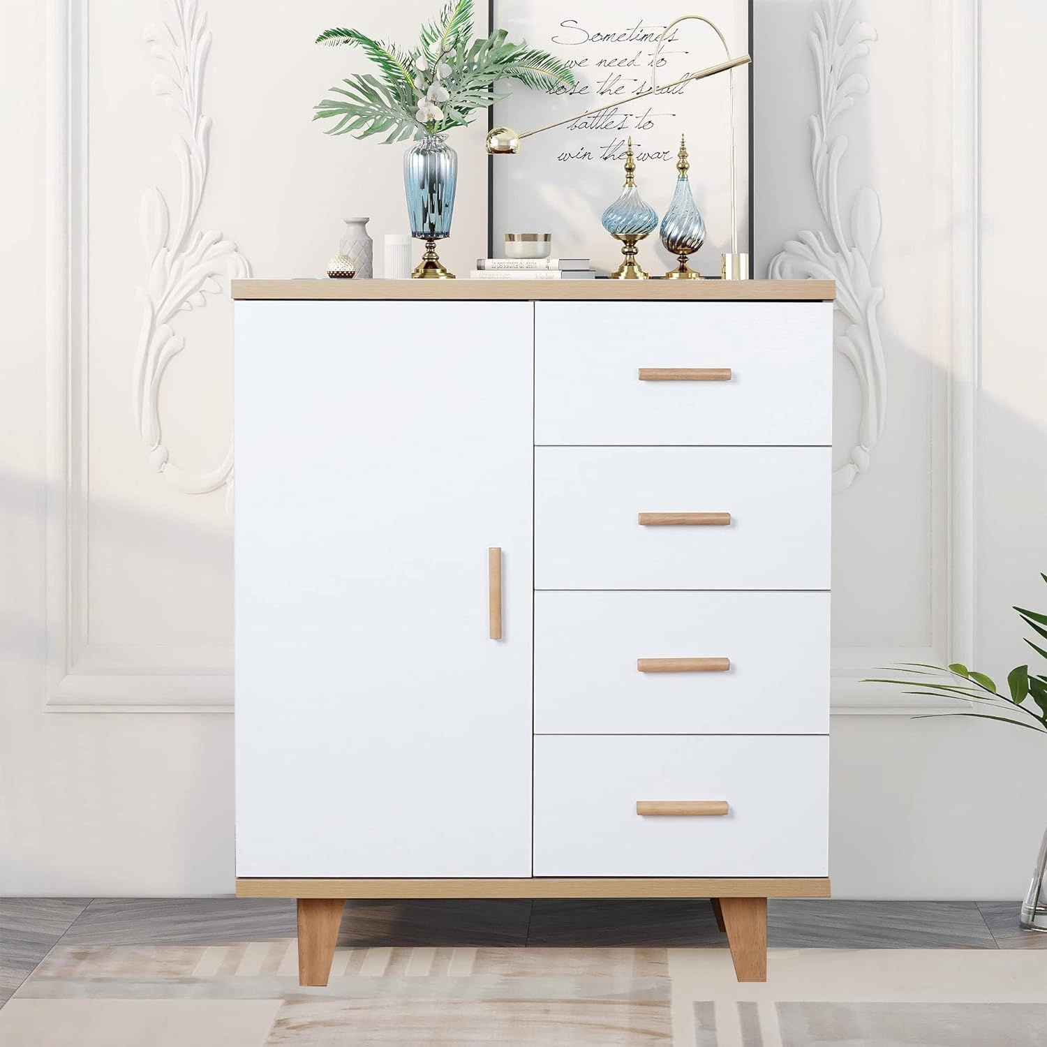 Customized, Modern 4 Drawers Dresser with 1 Door, Elegant Drawers Chest ...