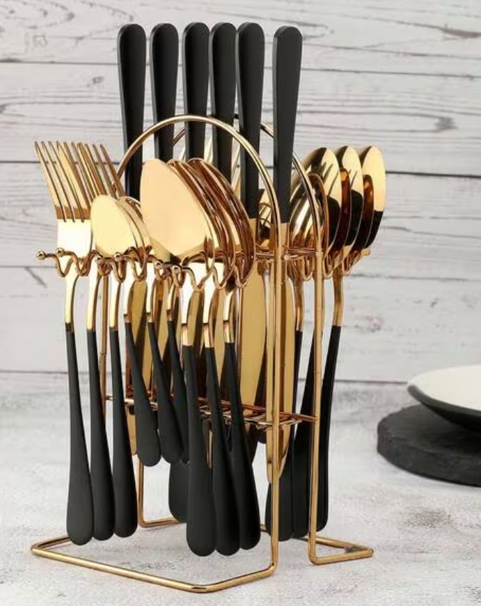 24 Piece premium stainless steel dinning table cutlery set Golden ...