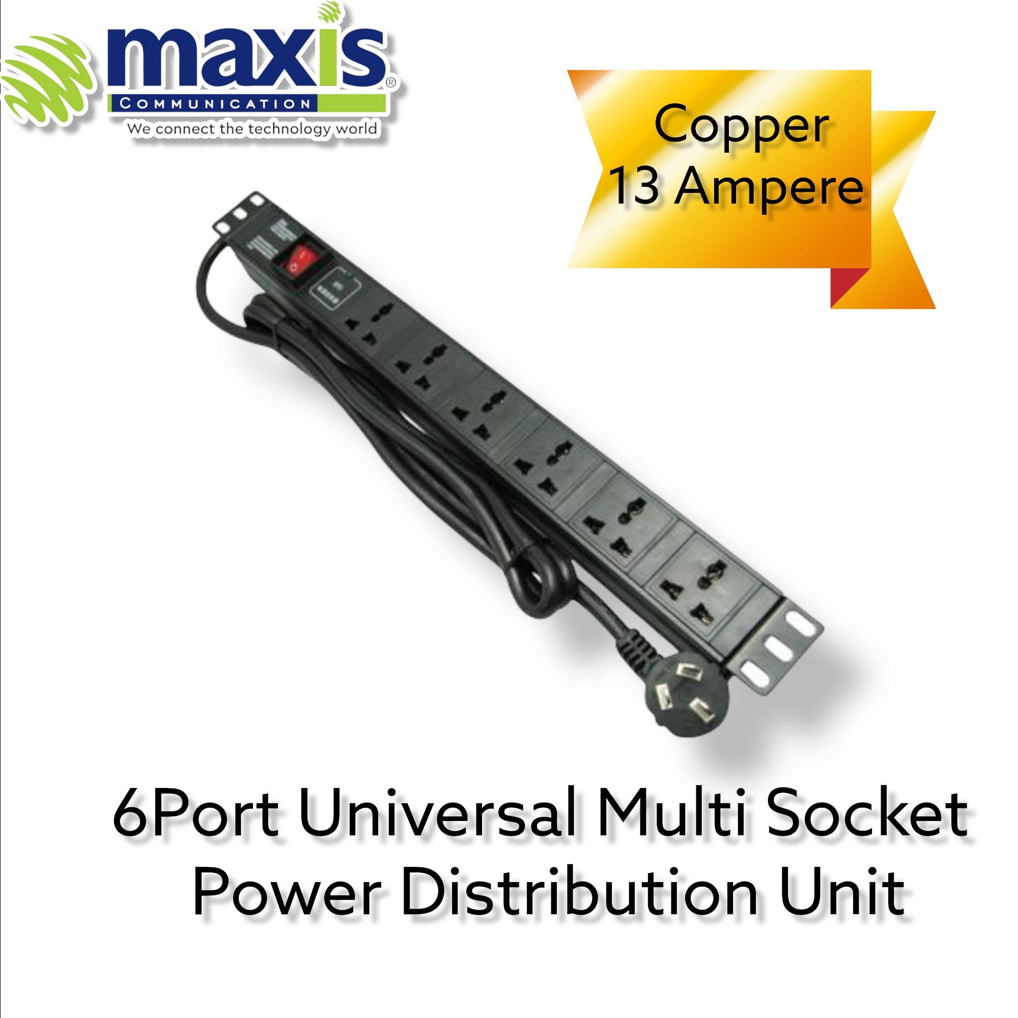 1U 19" Multipurpose socket 6port PDU rack mount power strip power distribution unit for server ...