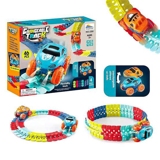 46 Pcs Flexible Changeable Magic Race Car Track Toy With Led Light-Up ...