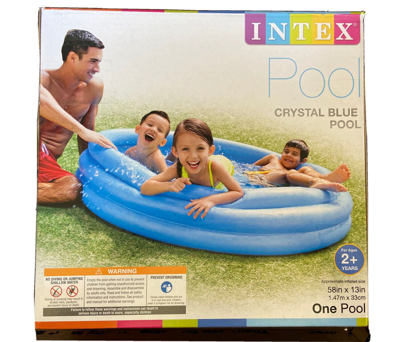Intex Crystal Blue Pool 58" X 13" Round Kids Inflatable Swimming Play ...