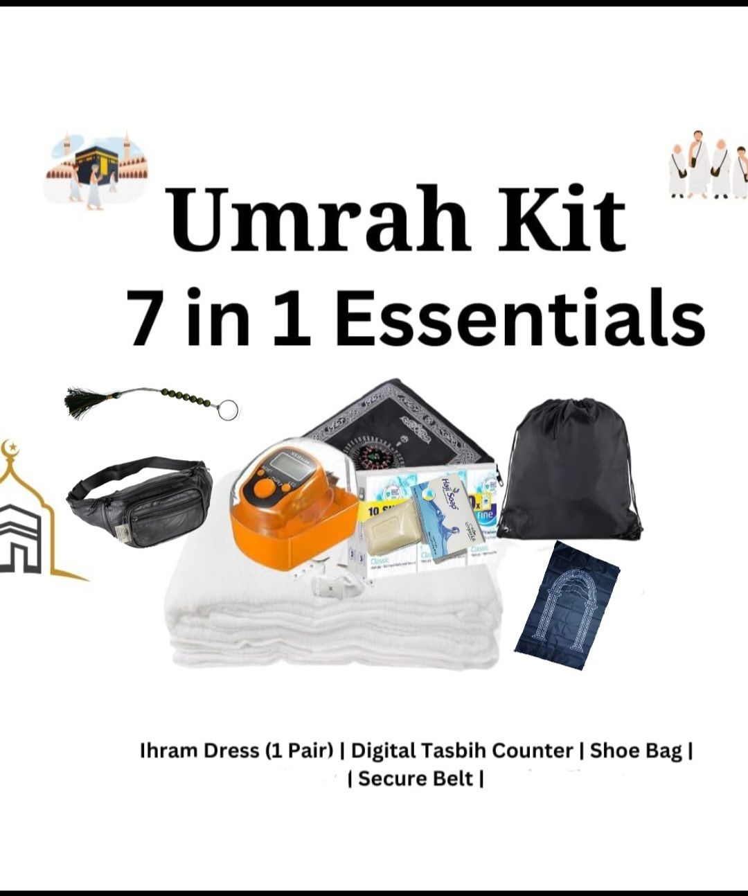 IHRAM Ahram For Hajj & Umrah 7 in 1 Kit | Daraz.pk