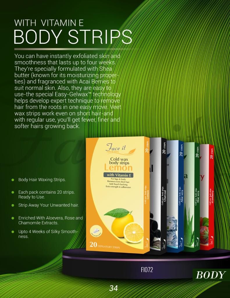 Face it 20 STRIPS body strips Lemon With vitamin E For legs & body hair ...