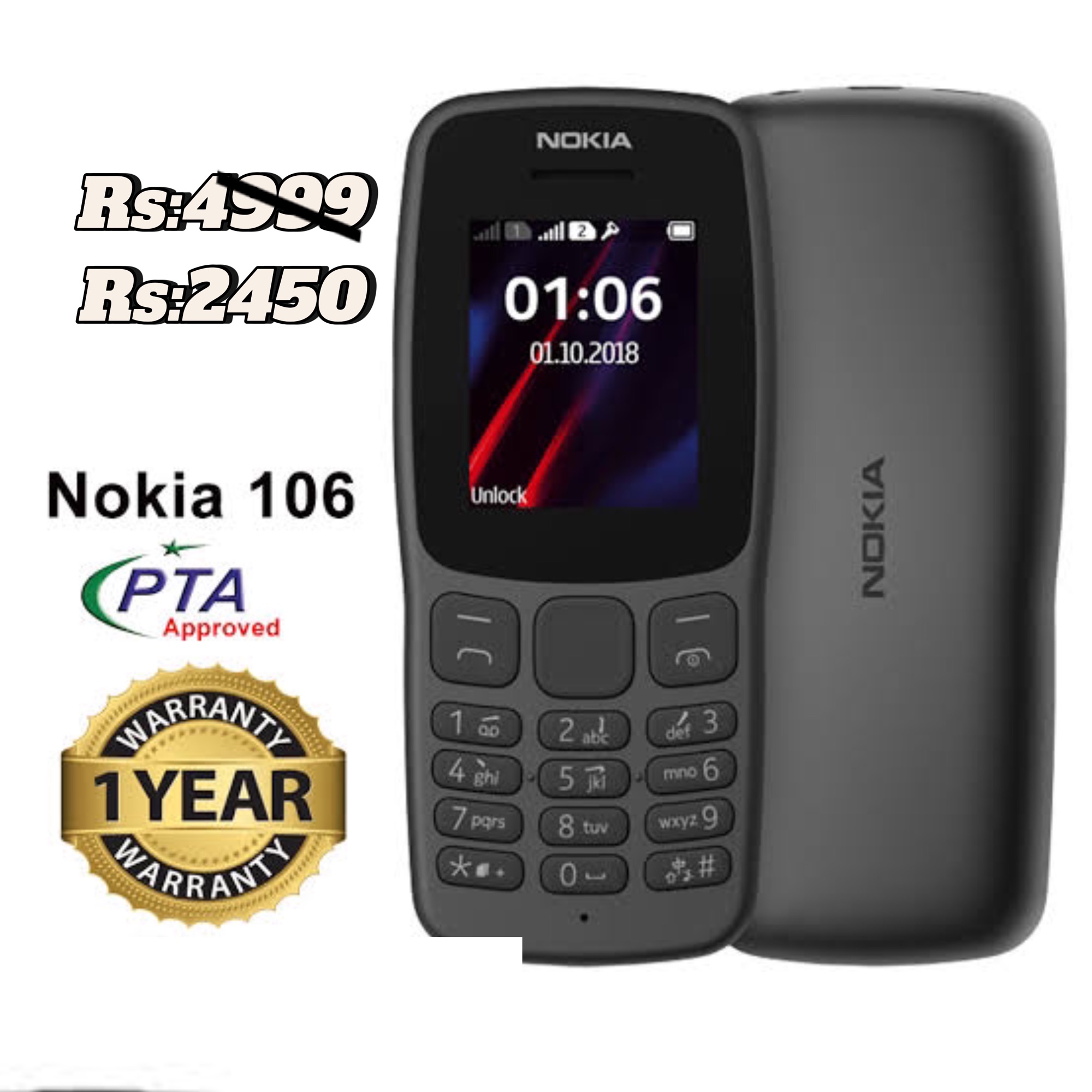 Nokia 106 double sim PTA approved mobile phone made by vetonam keypad ...