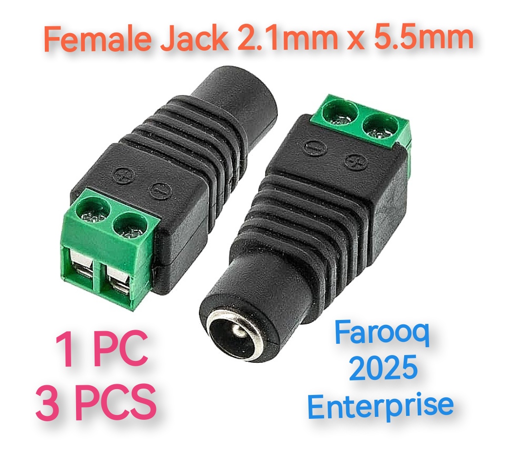 DC Power Jack Female Connector with 2 pin Screw Terminal – 2.1 x 5.5mm ...