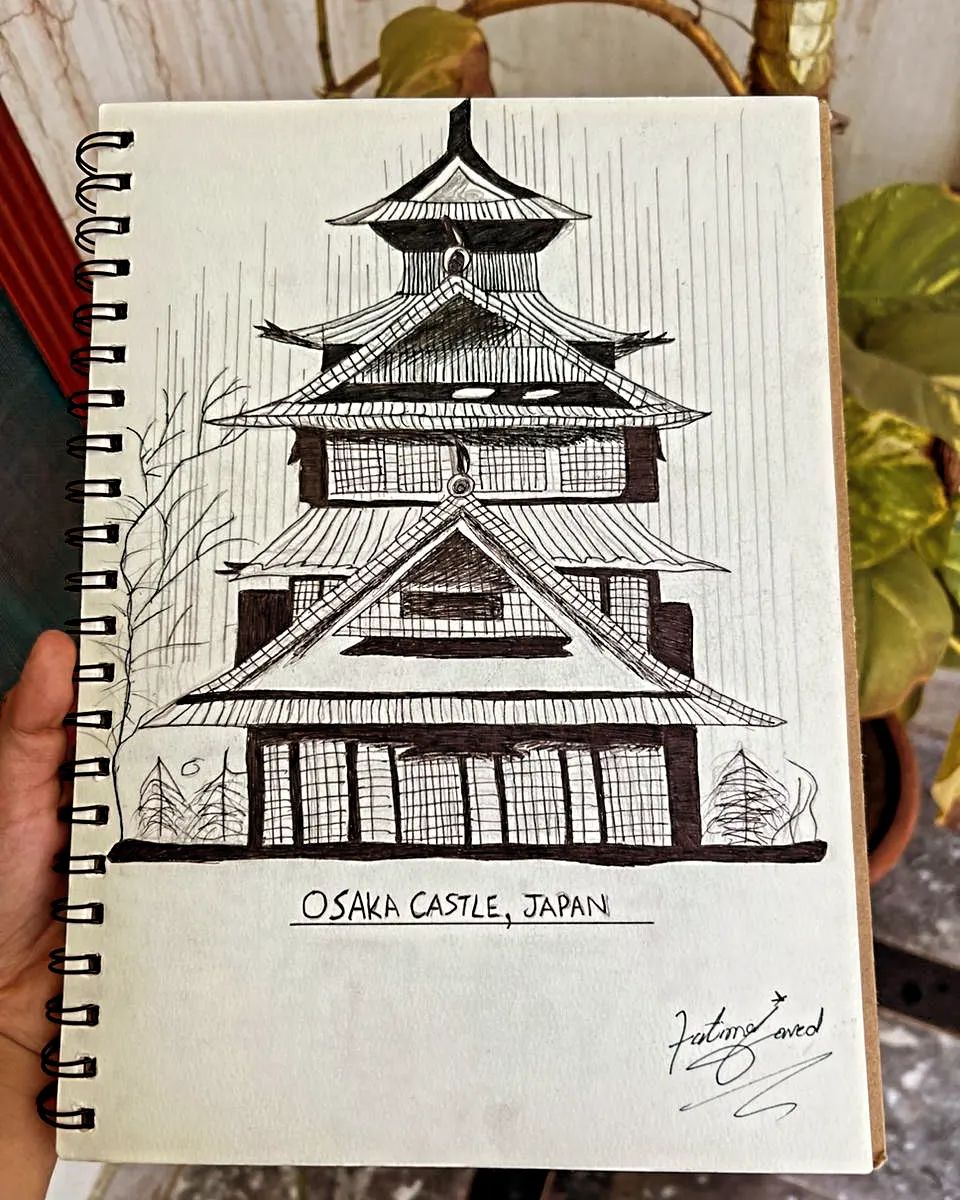 Osaka castle Japan sketch on A4 paper.high quality sketch | Daraz.pk