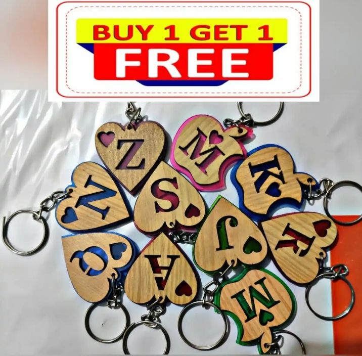 Buy 1 Get 1 Free Wooden Heart Alphabet keychain | Daraz.pk