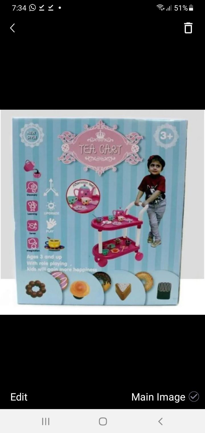 46 Piece's Afternoon Tea Time Trolley Cart Pretend Play Set Tea Party ...